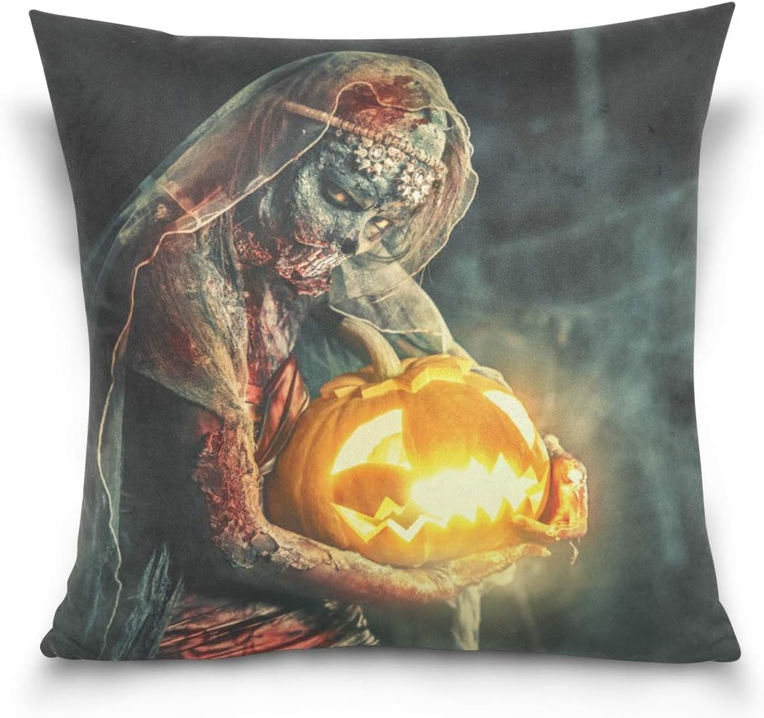 Halloween Zombie Lantern Velvet Plush Throw Pillow Cushion Case Cover ...