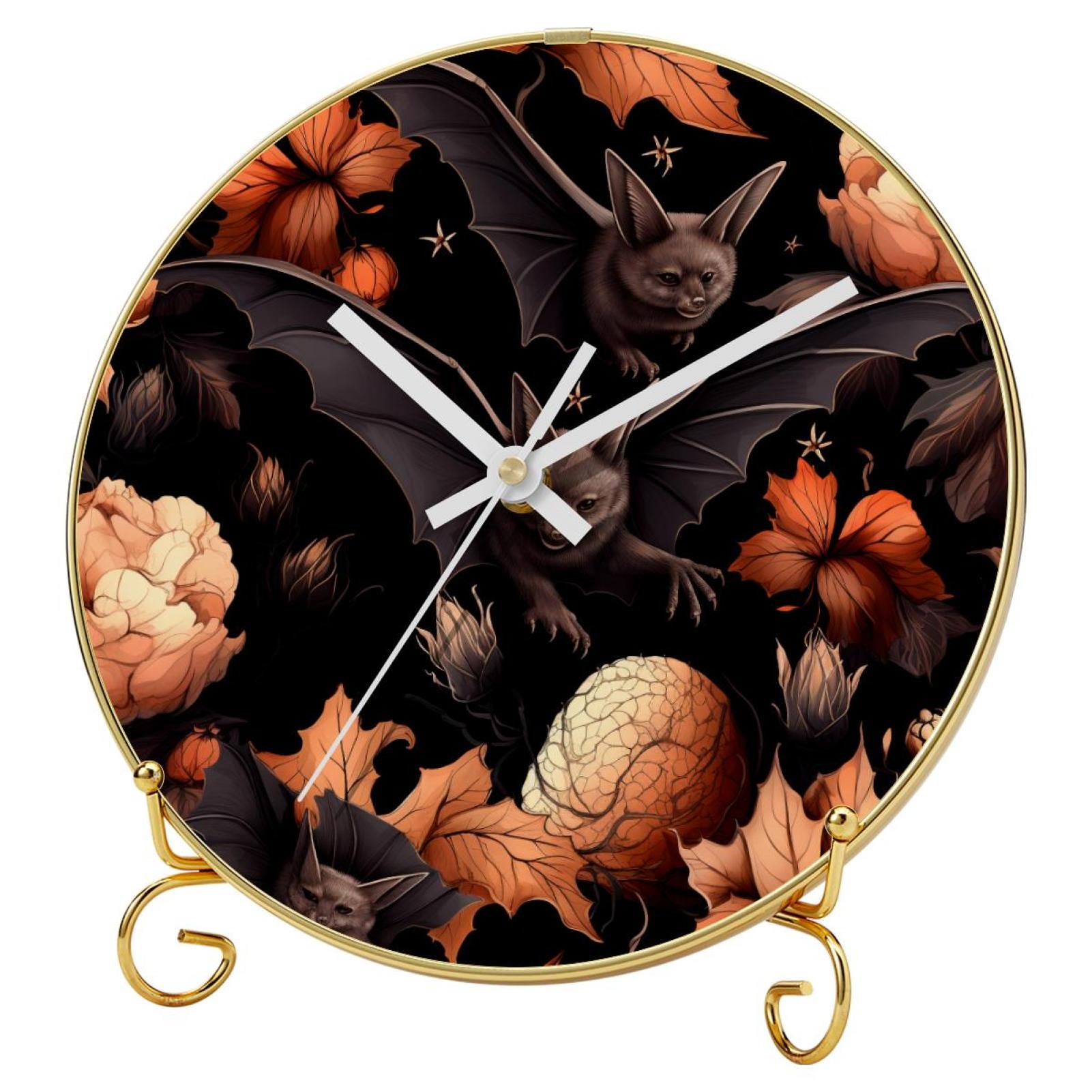 Halloween bats Round Printed Wall Clock with Hooks and Gold Stand ...