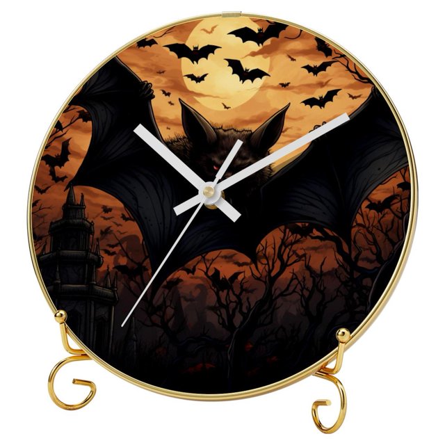 Halloween bats Round Printed Wall Clocks with Hooks and Gold Stand ...