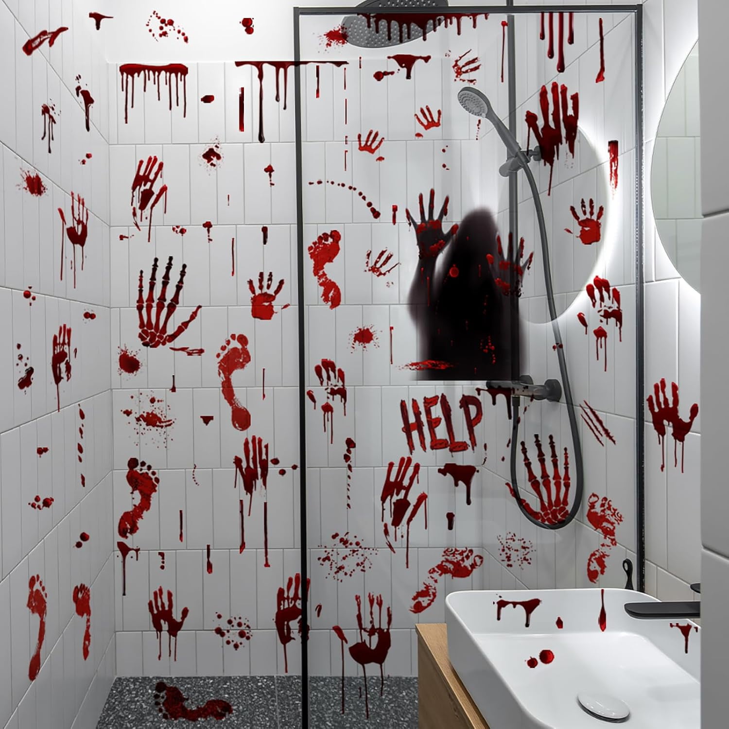 Halloween bloody handprints and footprints window stickers wall ...