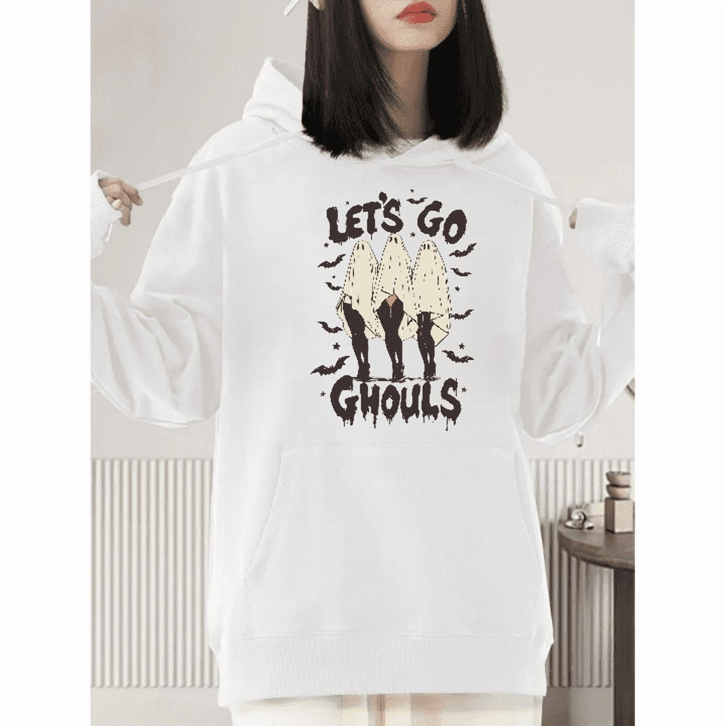 Halloween hooded long-sleeved Let go ghouls T-Shirt Graphic Tee Top ...
