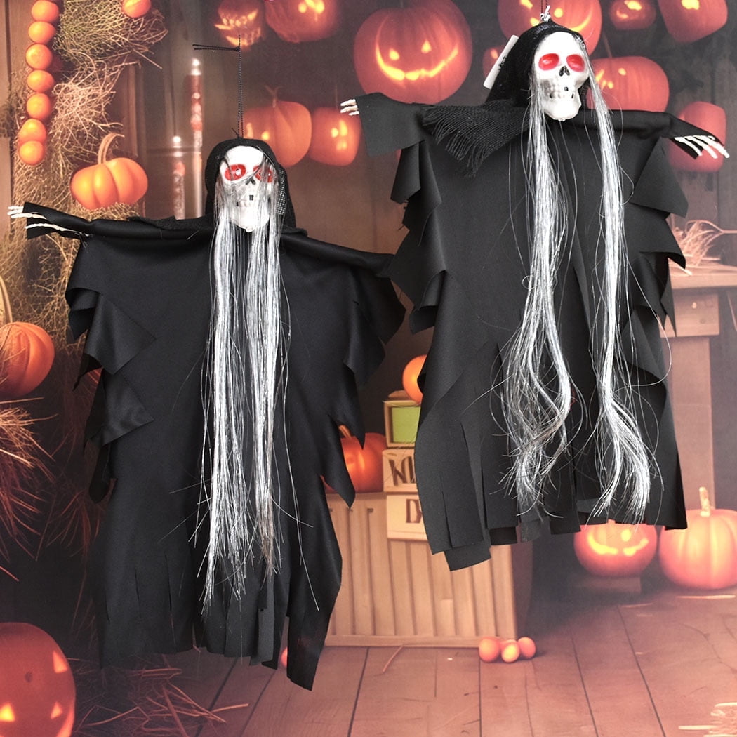 Halloween 2Pcs Skeleton Ghosts with White Hair Decorations Scary ...