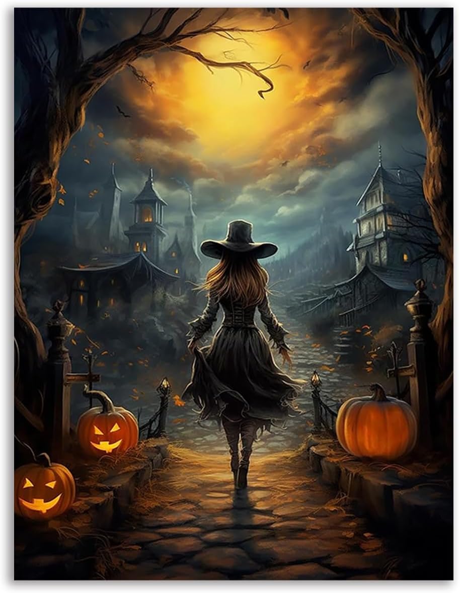 Halloween posters On A Moonlit Fall Night Vintage Gothic Painting ...