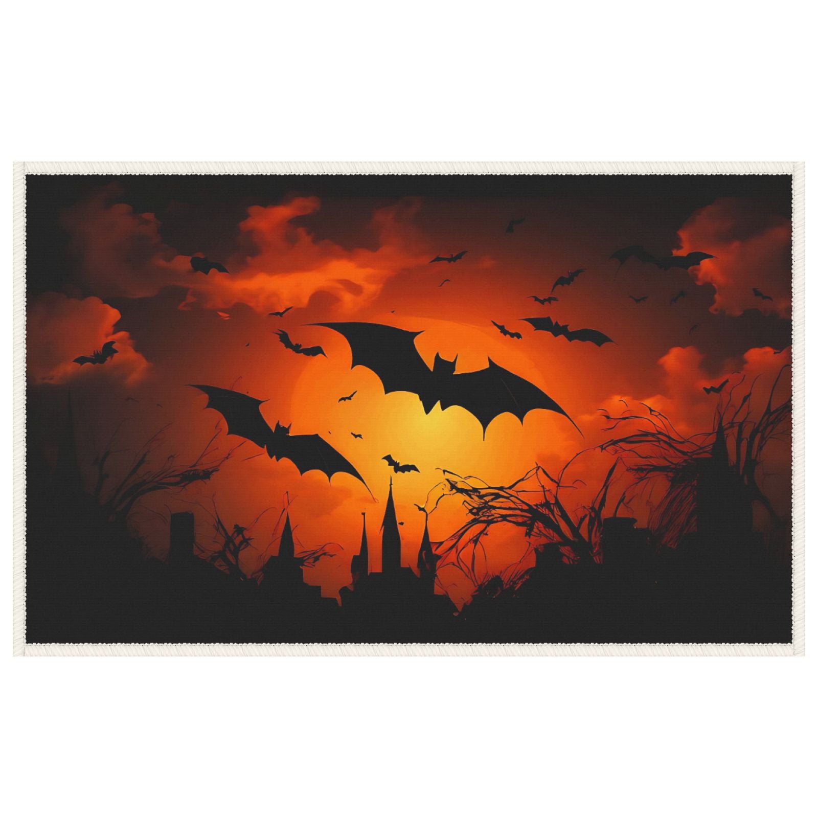 Halloween-themed Bats Washable Entrance Mat - Simple Shapes Orange Moon ...