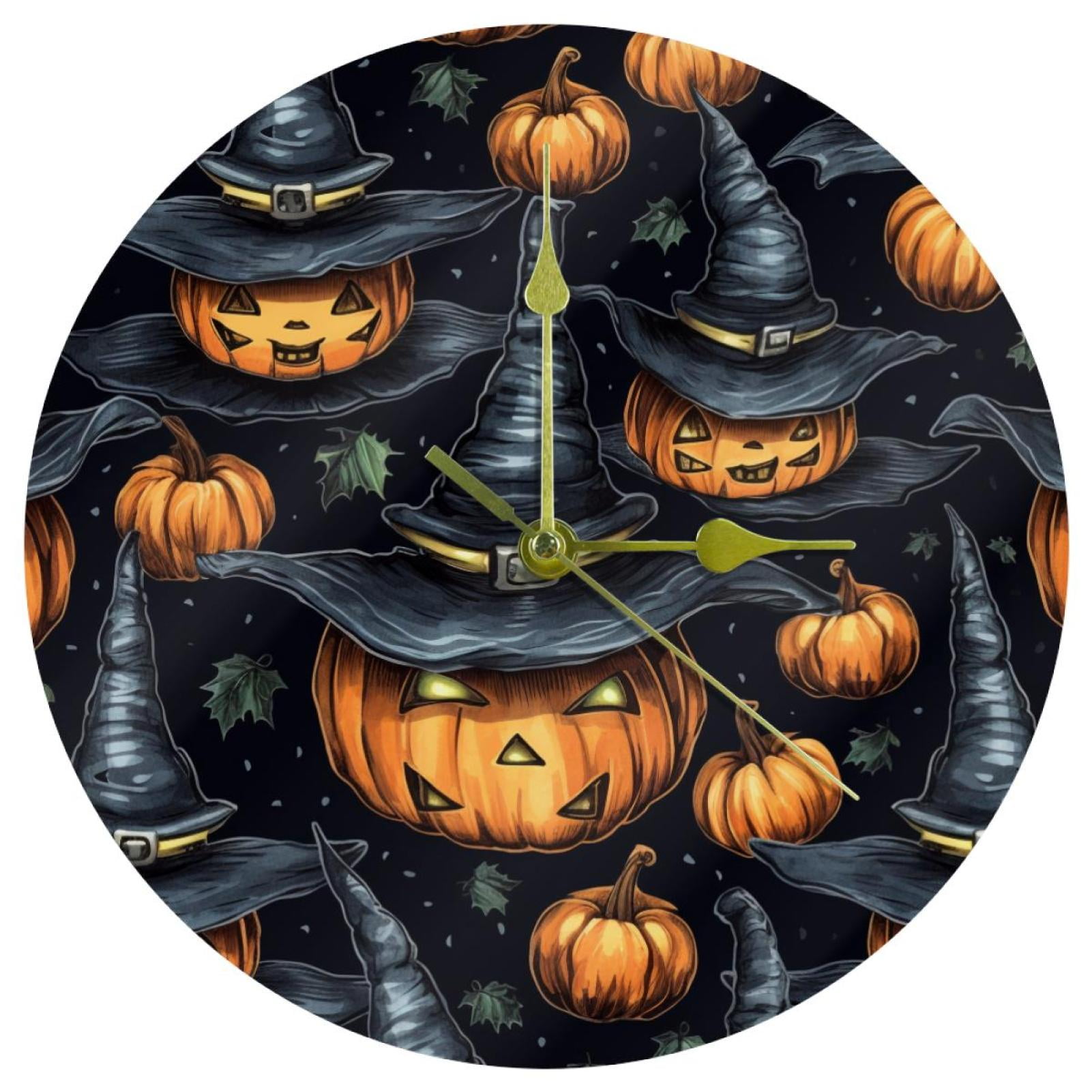 Halloween witch hat Circular Acrylic Wall Clock - Modern Timepiece with ...