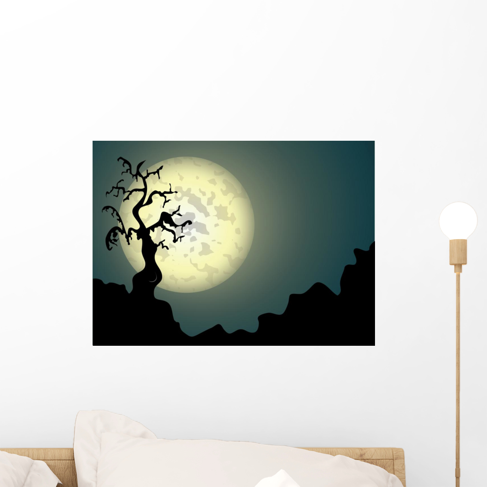 Halloween with Spooky Tree Wall Decal Mural by Wallmonkeys Vinyl Peel ...