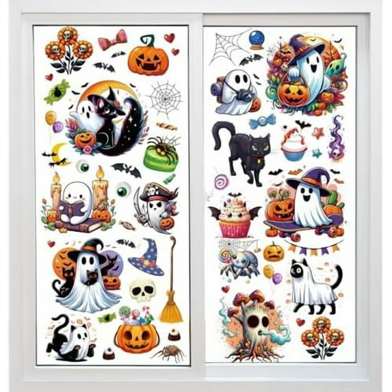 Halloweenr Party Decorations - 9 Sheets Halloween Window Clings Bat ...