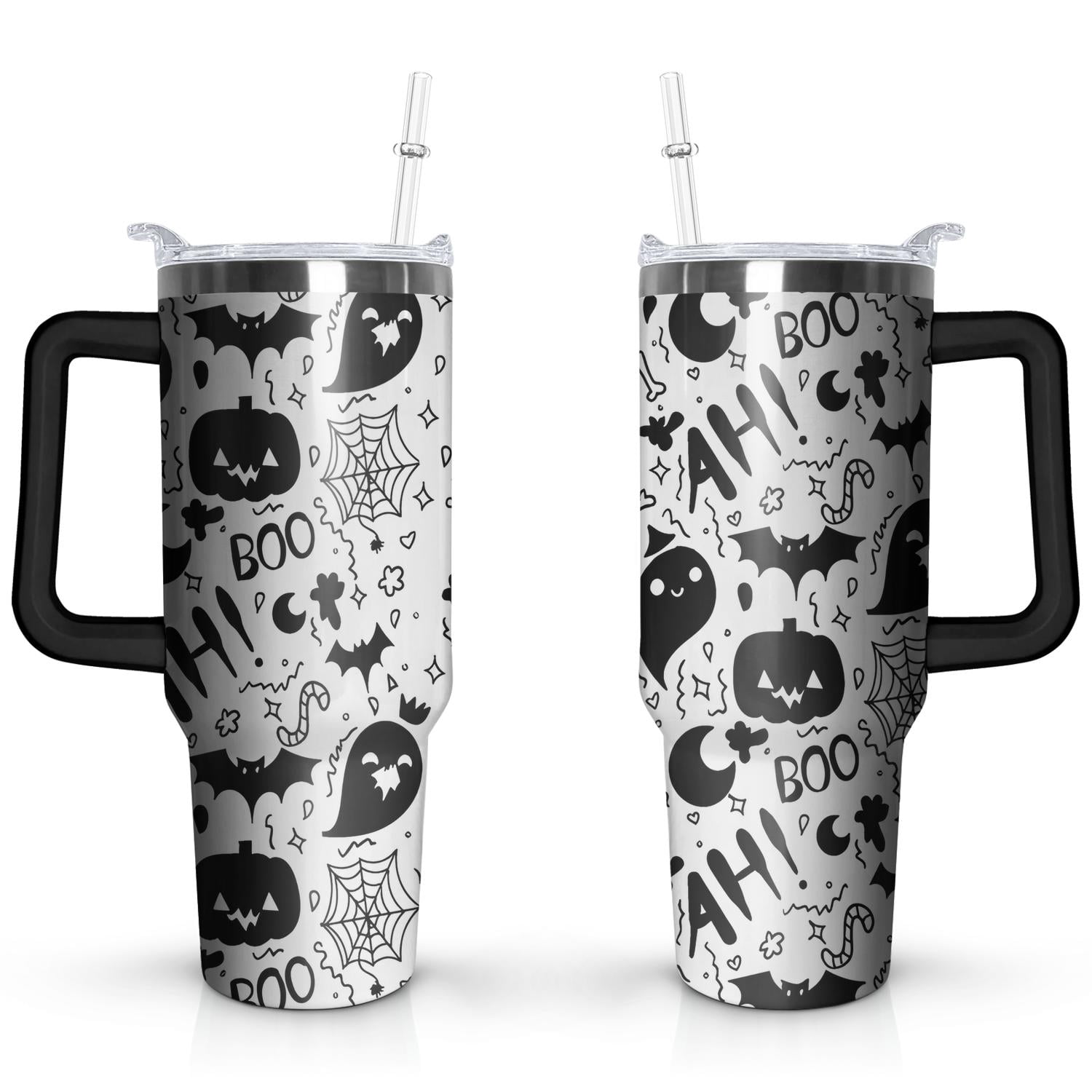 Hallowmas (150) Pumpkin Ghost Boo Witch Spider Web 40 OZ Tumbler Cup ...