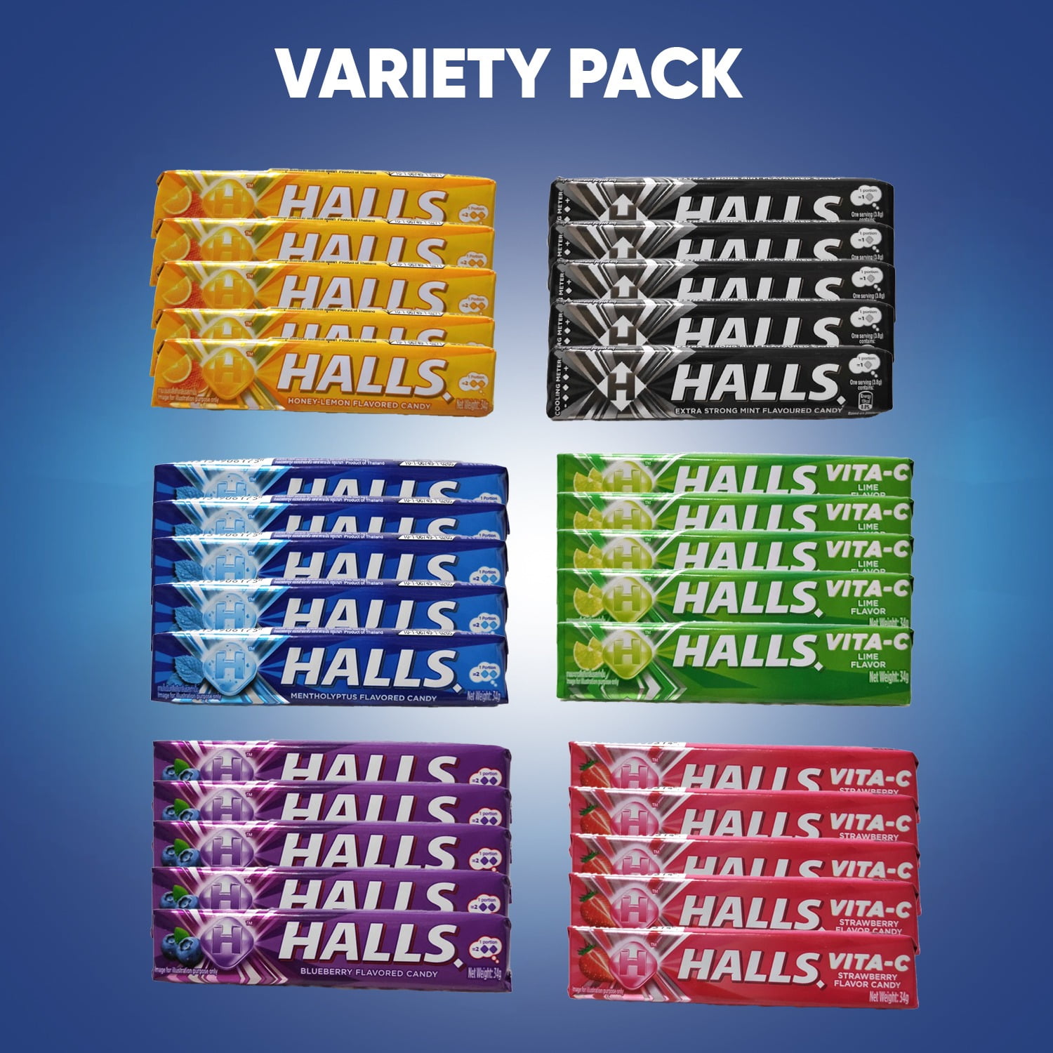 Halls 30 Sticks Candy Flavor 6 (Lime / Blueberry / Strawberry ...
