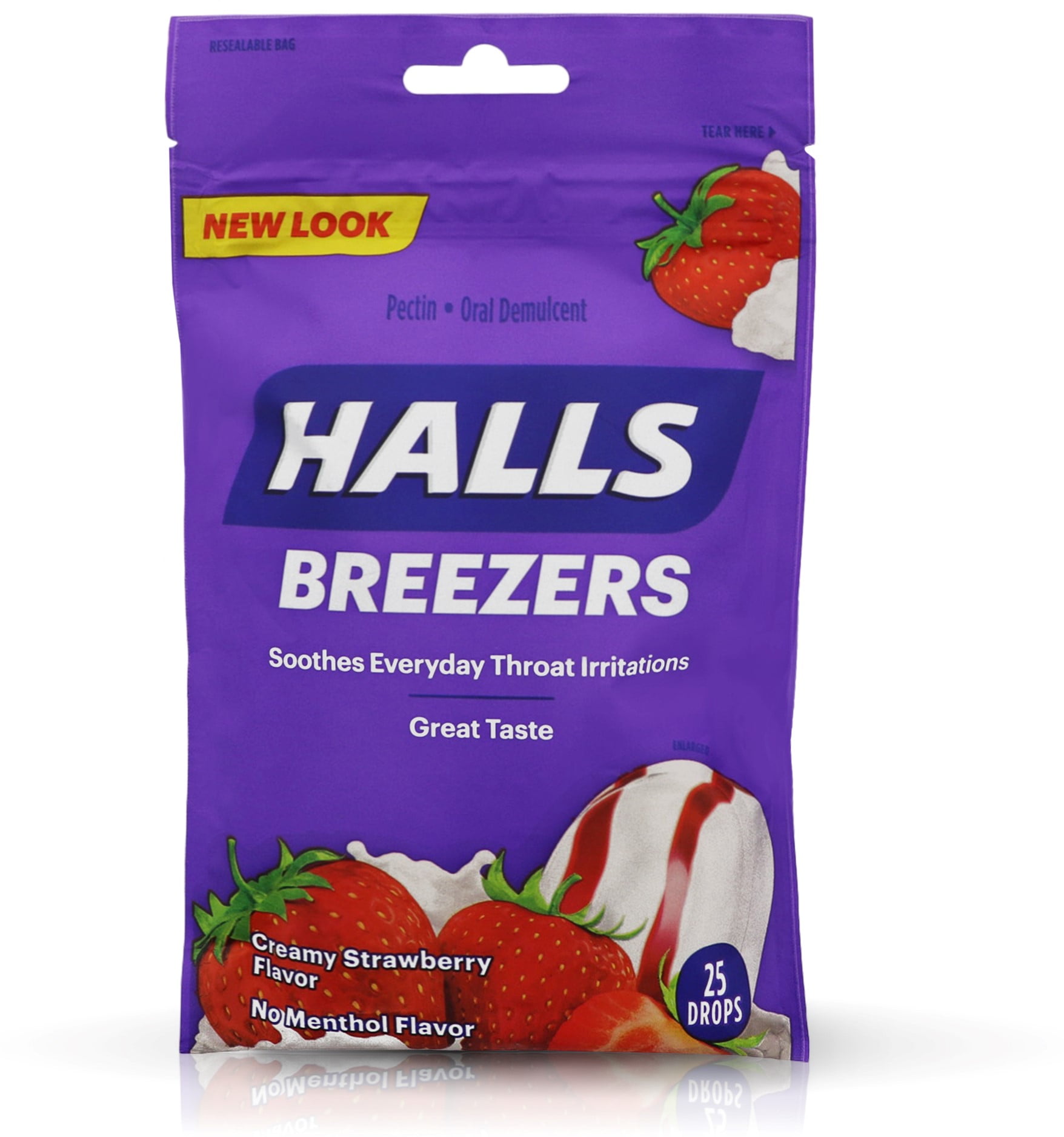 Halls Breezers Drops, Cool Creamy Strawberry, 25 ea, Pack of 3, Soothes ...