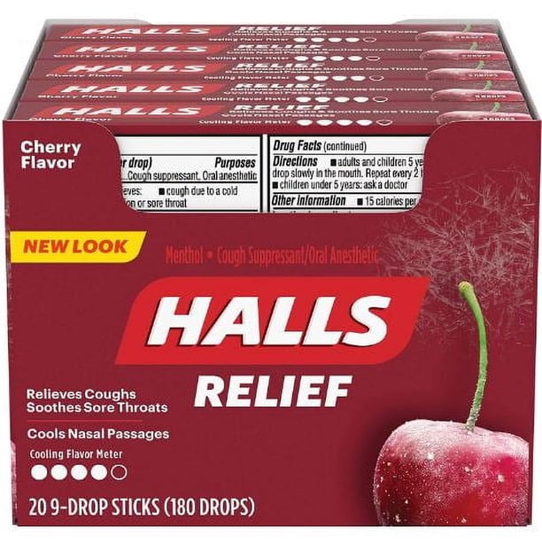 Halls, Cherry , Count 20 (9Drops) - Cough Drops / Grab Varieties ...