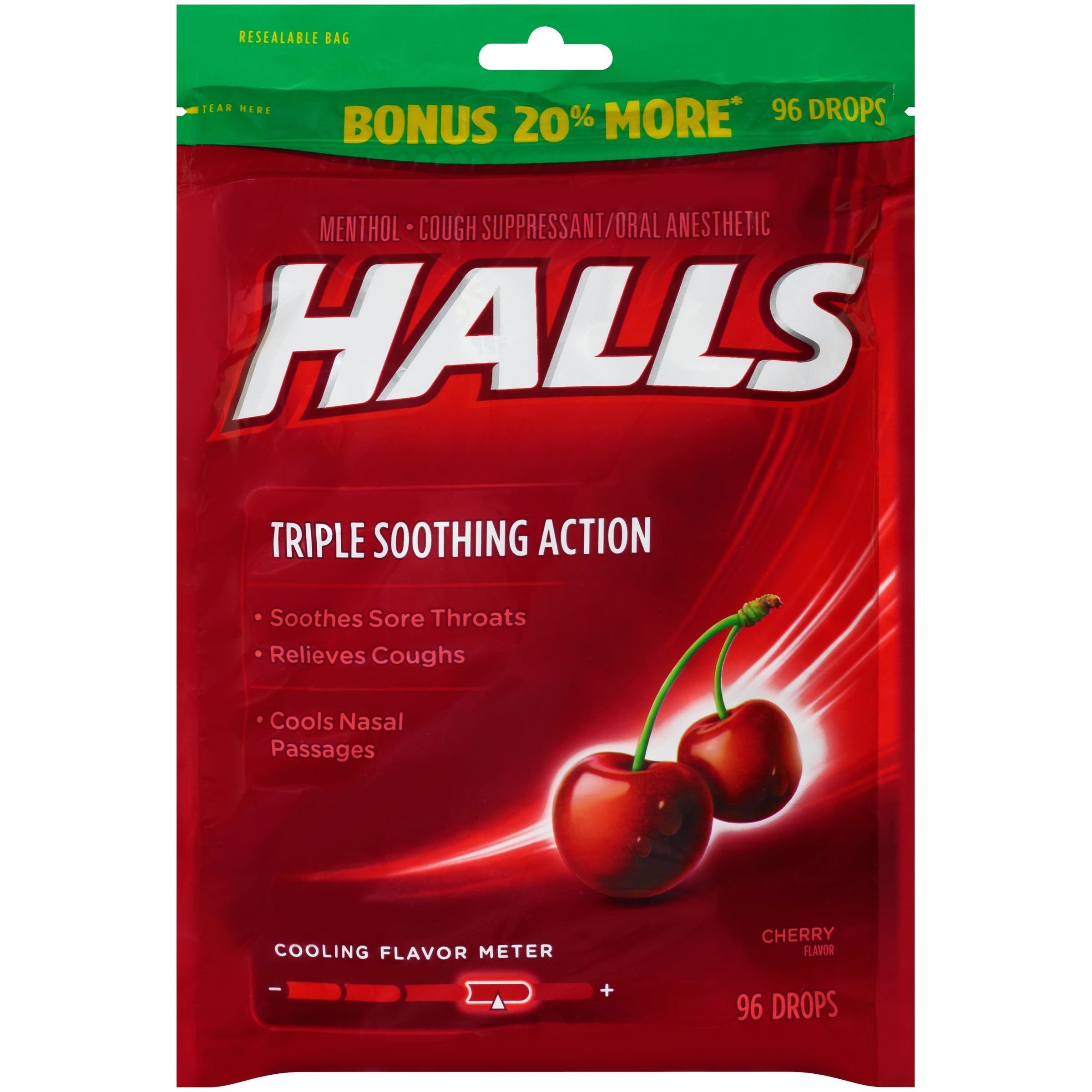Halls Cherry Flavor Cough Drops, 96 Pcs - Walmart.com
