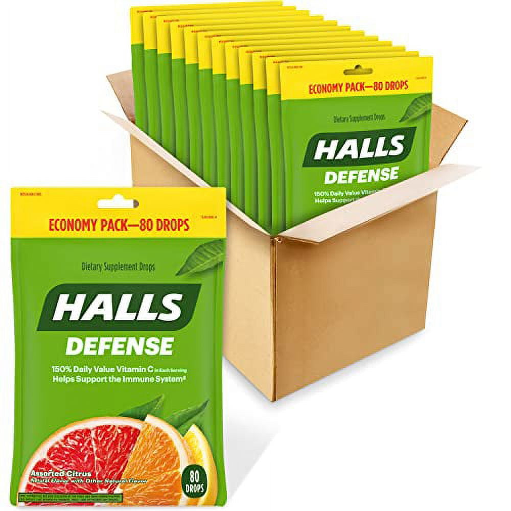 Halls Defense Assorted Citrus Cough Drops, 80 ct - Case of 12 - Walmart.com