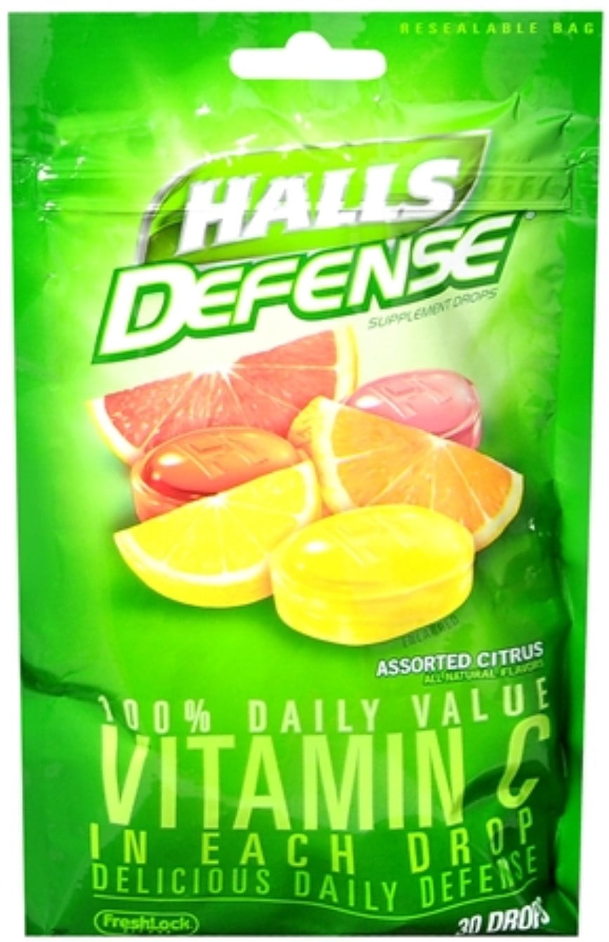 Halls Defense Vitamin C Drops Assorted Citrus 30 Each (Pack of 6 ...
