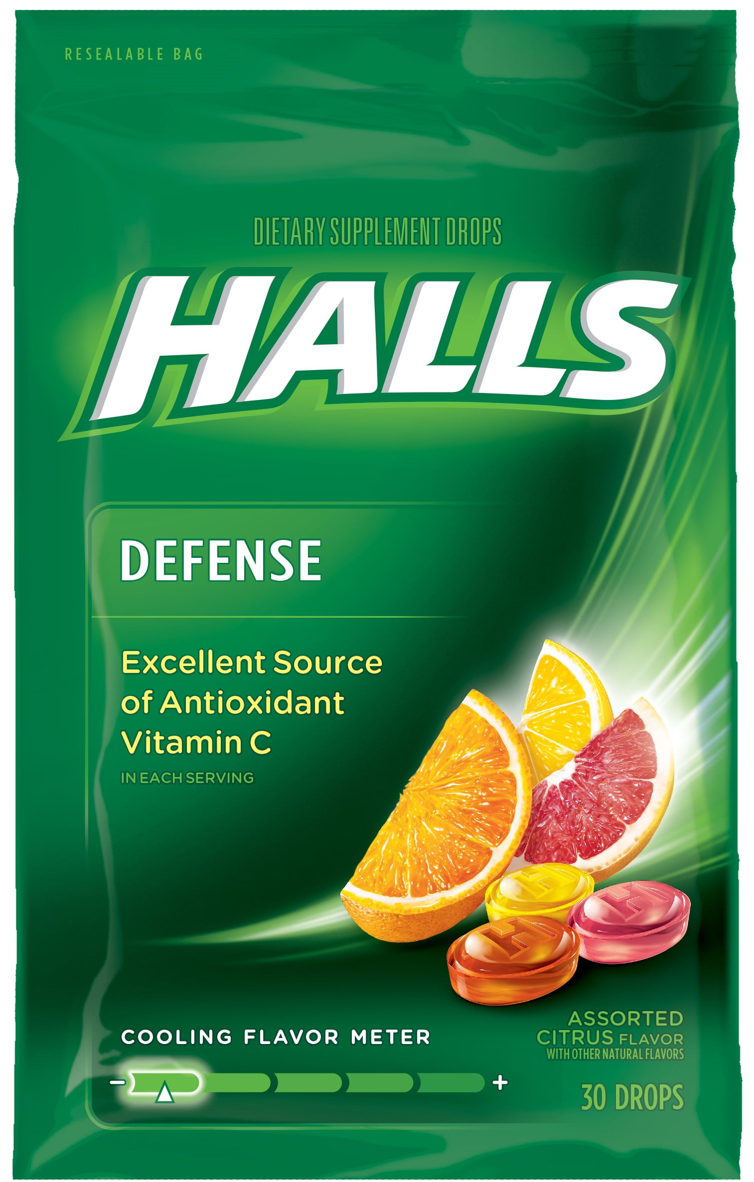 Halls Defense Supplement Drops, 30 Ct, Assorted Citrus, 100% Daily ...