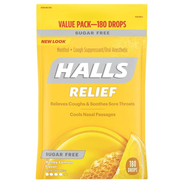 Halls Smooth Relief Sugar Free Honey Lemon Cough Drops - 180 Count ...