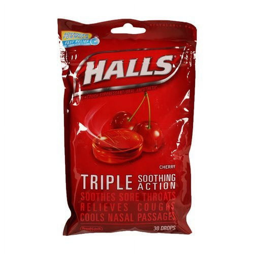 Halls Triple Soothing Action Cough Drops, Cherry, 30 Ct (6 pack) (Bundle) - Walmart.com