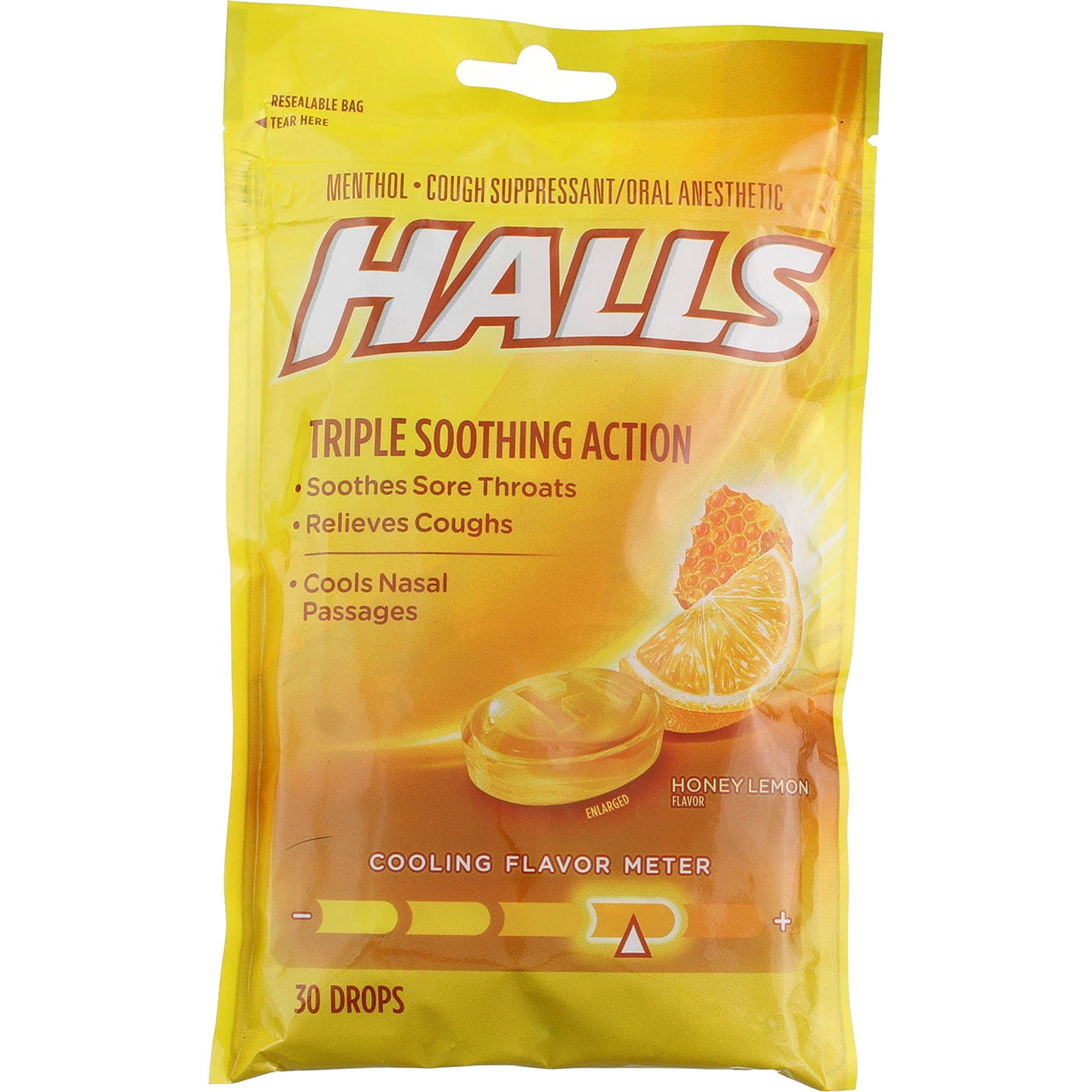 Halls Triple Soothing Action Cough Drops, Honey Lemon 30 Each (Pack of 3) - Walmart.com