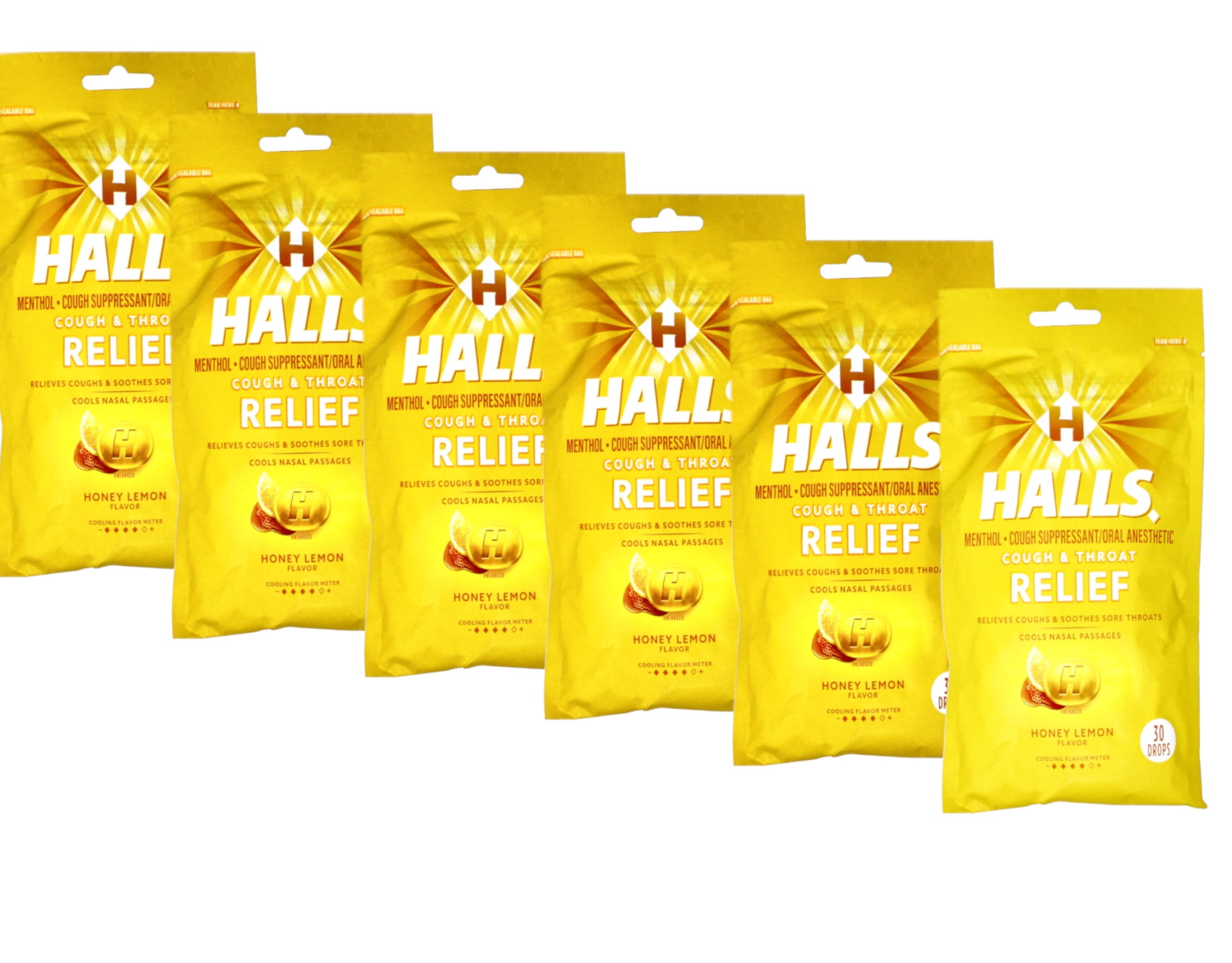 Halls Triple Soothing Action Cough Drops, Honey Lemon 30 Each (Pack of 6) - Walmart.com