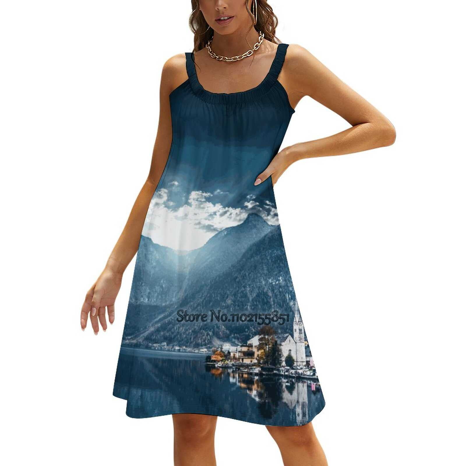 Hallstatt In Austrian Alps Back Lacing Backless Dress Square Neck New ...