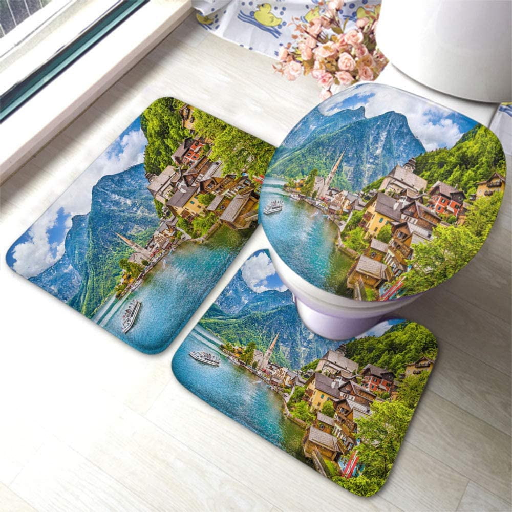 Hallstatt Mountain 3 Pieces Bathroom Rug Set Village with Hallstaetter ...