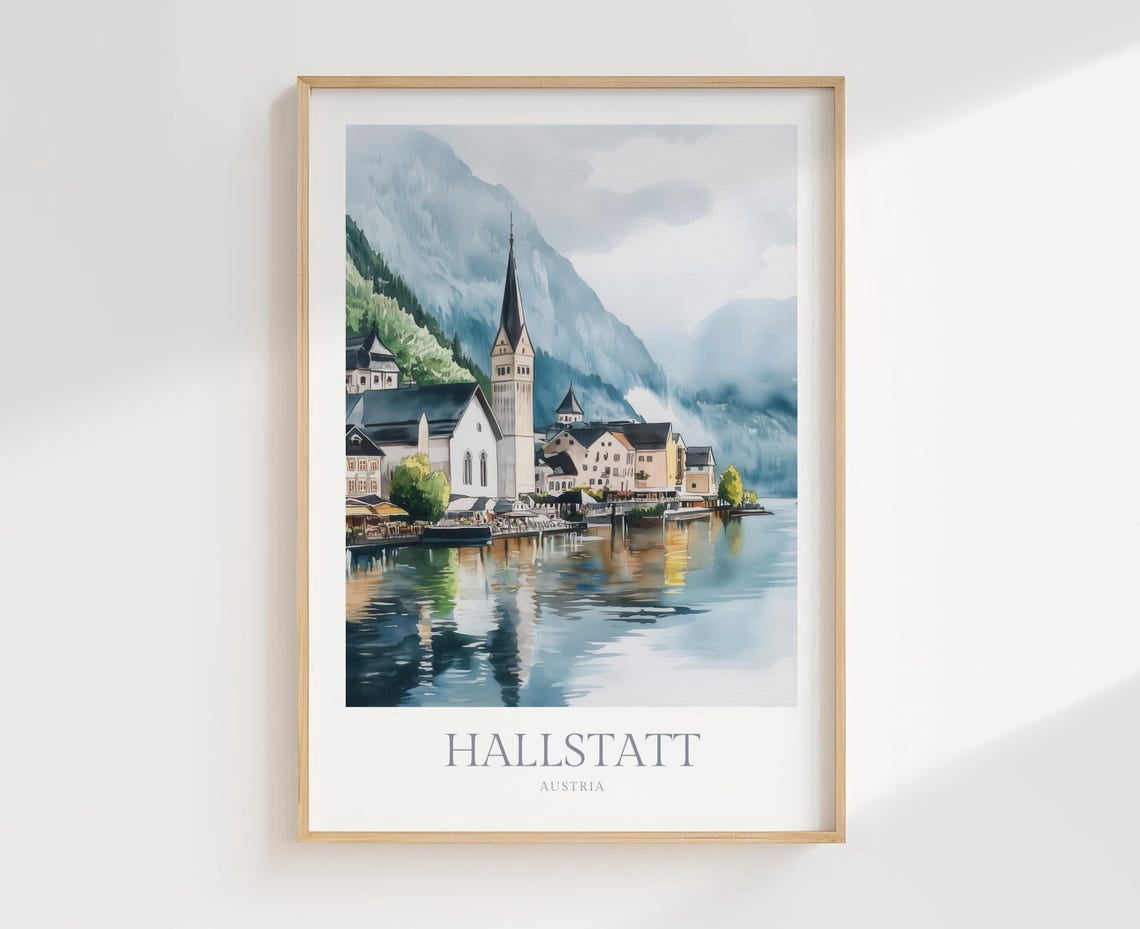 Hallstatt Poster Austria Art Home Decor Travel Poster, Unframed Size ...