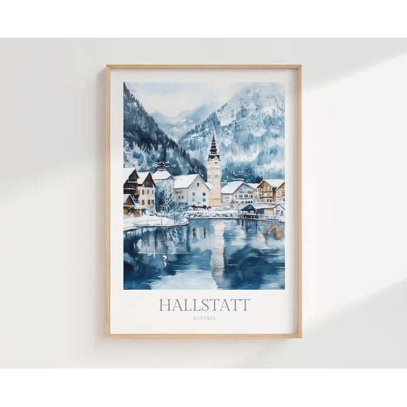 Hallstatt Winter Poster Austria Home Decor Travel Art Poster, Unframed ...
