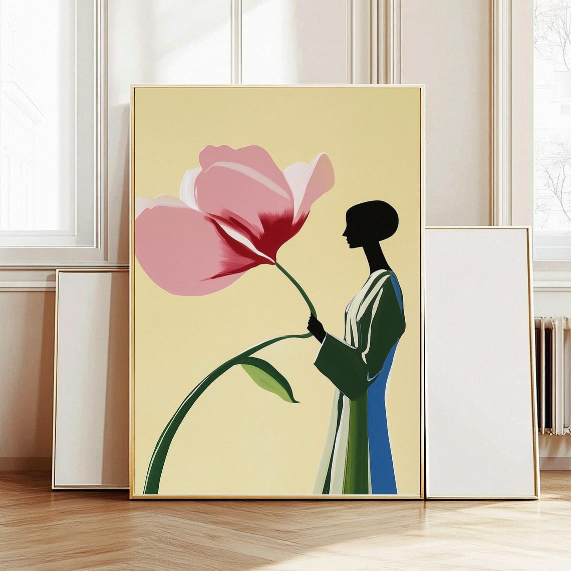 Hallway Art, Pink Pastel Floral Wall Decor, Abstract Portrait Painting ...