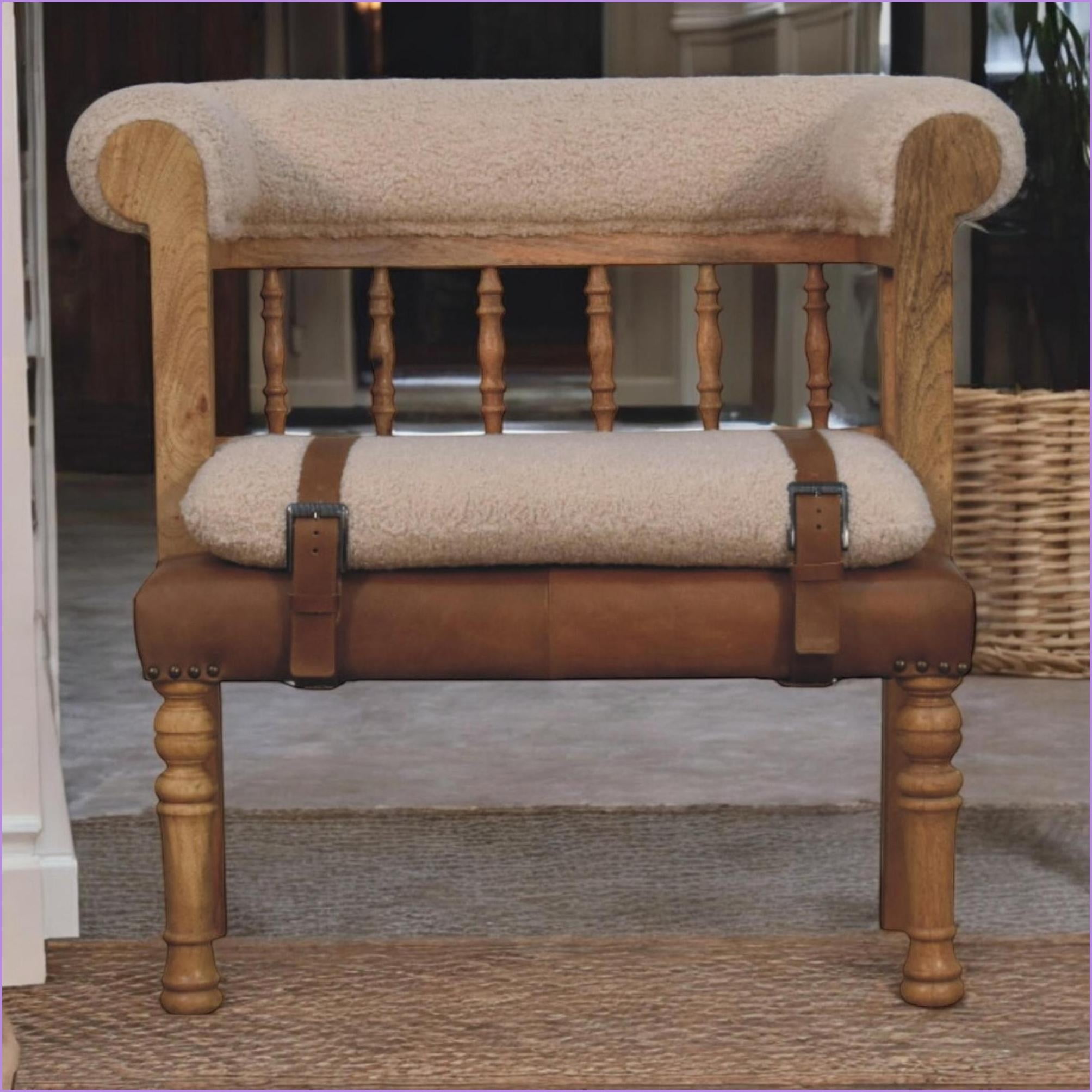 Hallway Bench, Rustic Solid Mango Wood Walnut Brown with Spindle-Back ...