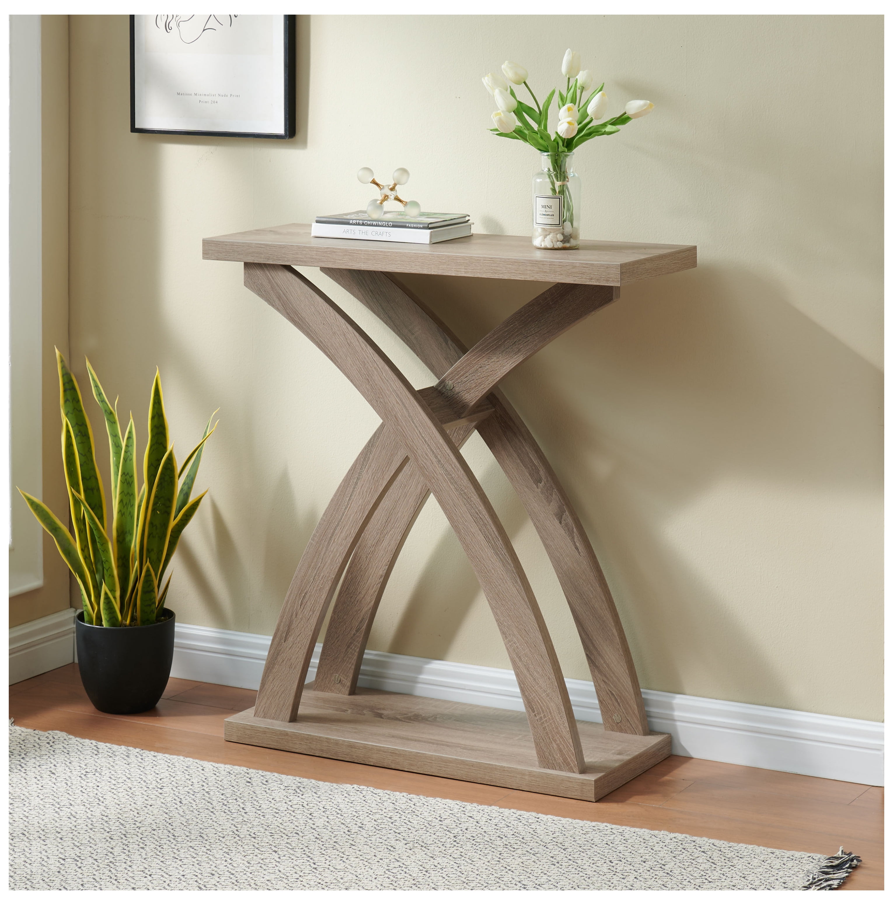 Hallway Entryway Foyer Front Door Console Table Curved Legs Dark Taupe ...