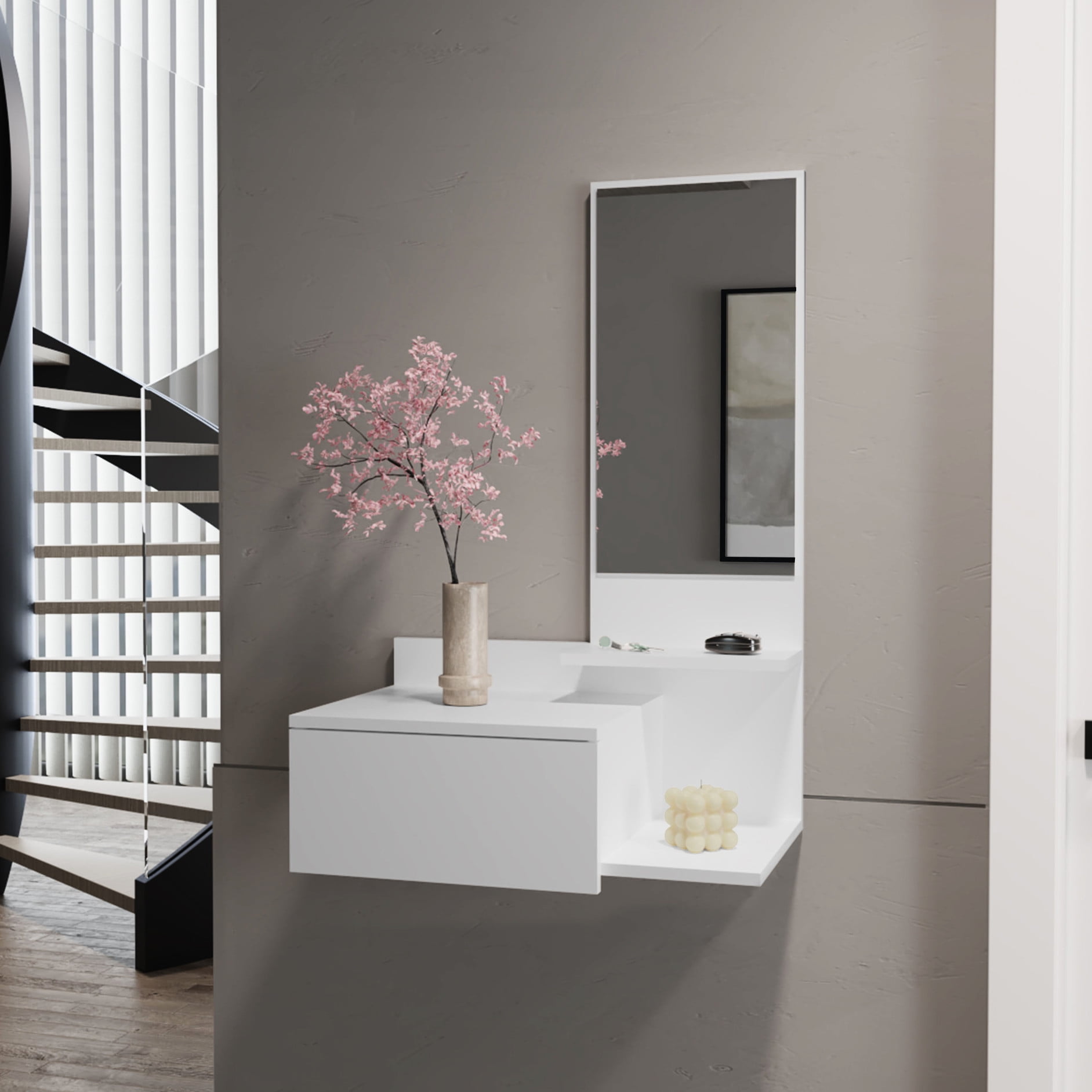 Hallway Floating Cabinet in White | Wall-mounted for Space Efficiency ...