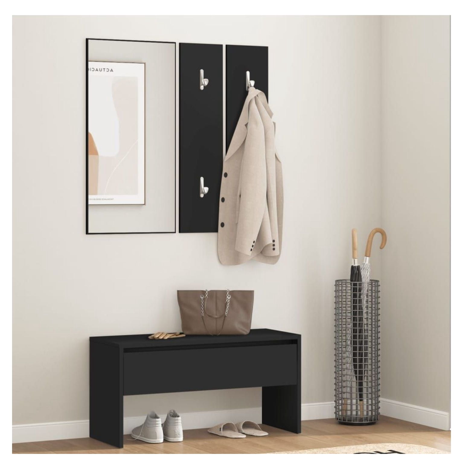 Hallway Furniture Set Black Engineered Wood - Entryway Bench with ...
