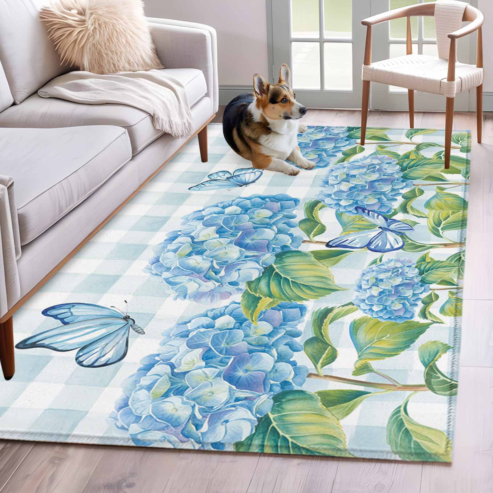 Hallway Runner Rugs 2.7x5 Ft, Blue Floral Non Slip Area Rugs for ...