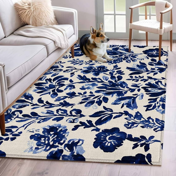 Hallway Runner Rugs 2.7x5 Ft, Blue Spring Floral Non Slip Area Rugs for ...