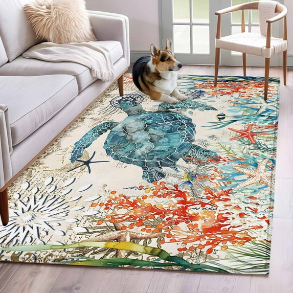 Hallway Runner Rugs 2.7x5 Ft, Coastal Sea Turtle Non Slip Area Rugs for ...