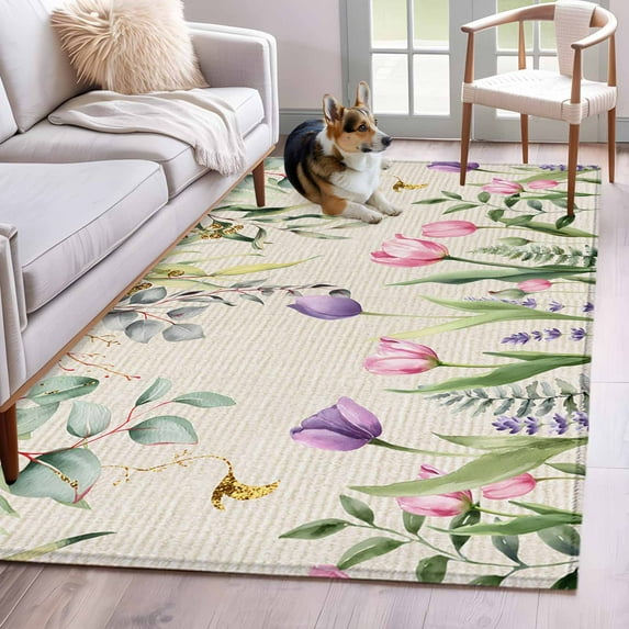 Hallway Runner Rugs 2.7x5 Ft, Pink Tulips Non Slip Area Rugs for ...