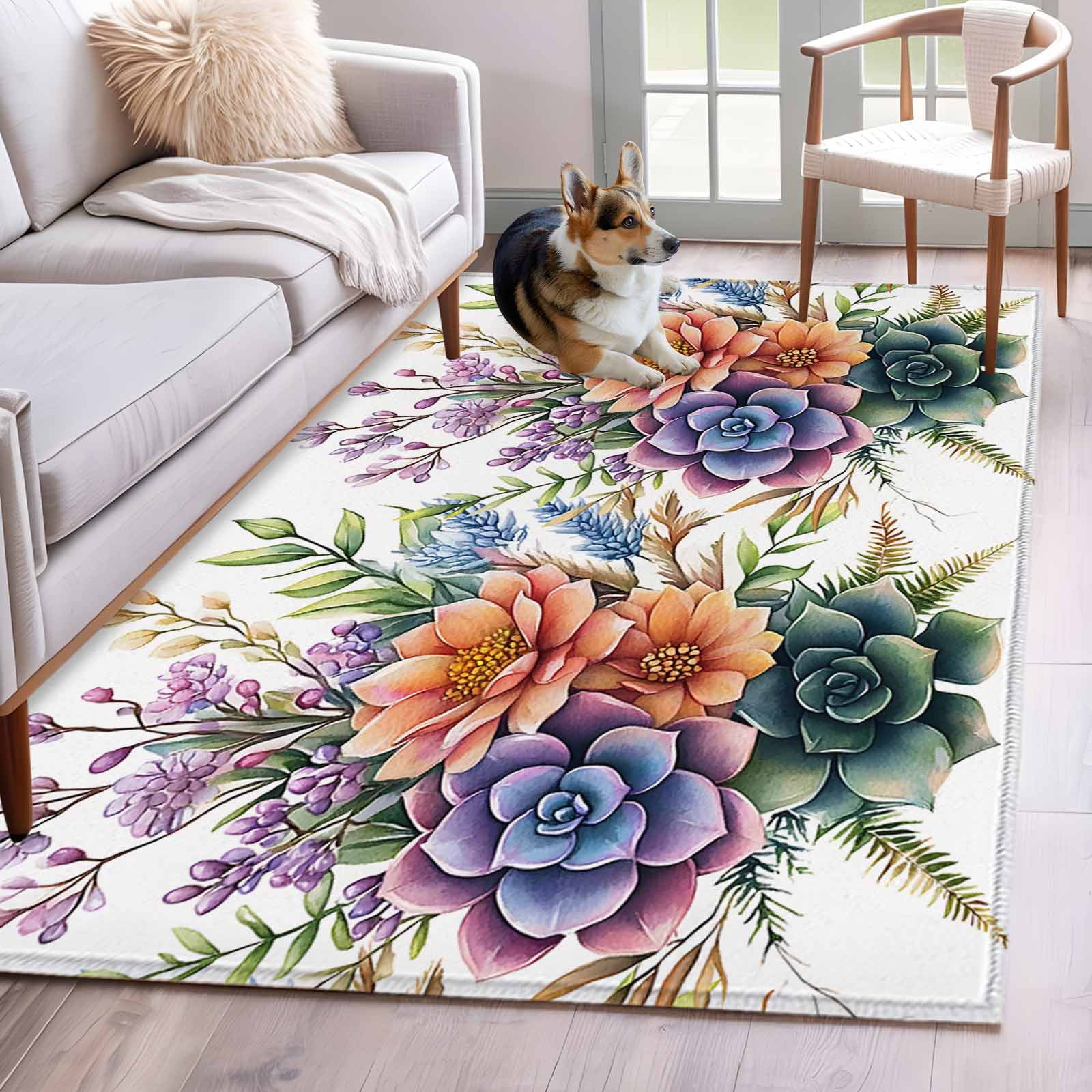 Hallway Runner Rugs 2.7x5 Ft, Spring Floral Succulents Non Slip Area ...
