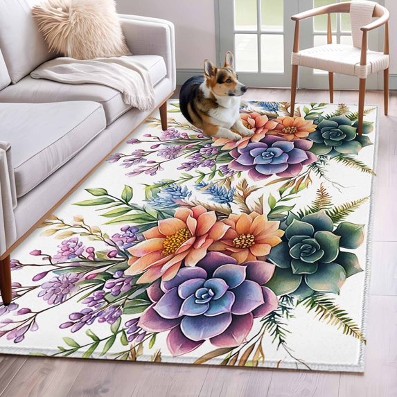 Hallway Runner Rugs 2.7x5 Ft, Spring Floral Succulents Non Slip Area ...