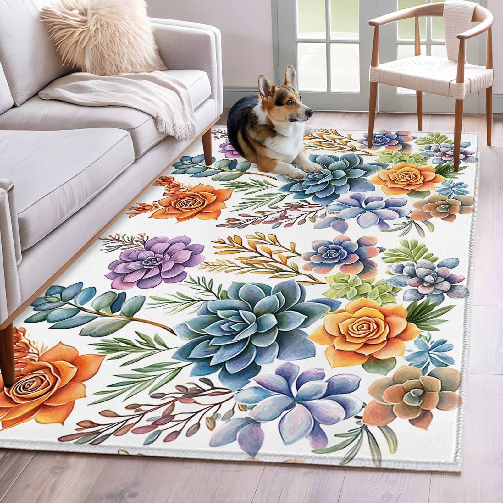 Hallway Runner Rugs 2.7x5 Ft, Spring Floral Succulents Non Slip Area ...