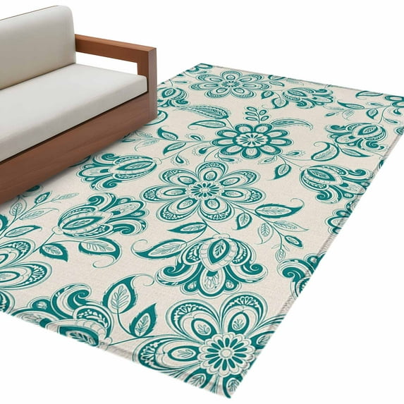 Hallway Runner Rugs 2.7x5 Ft, Teal Flowers Non Slip Area Rugs for ...
