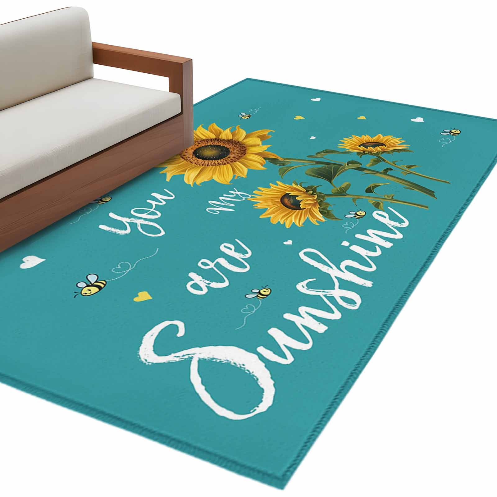 Hallway Runner Rugs 2.7x5 Ft, Teal Sunshine Sunflower Non Slip Area ...