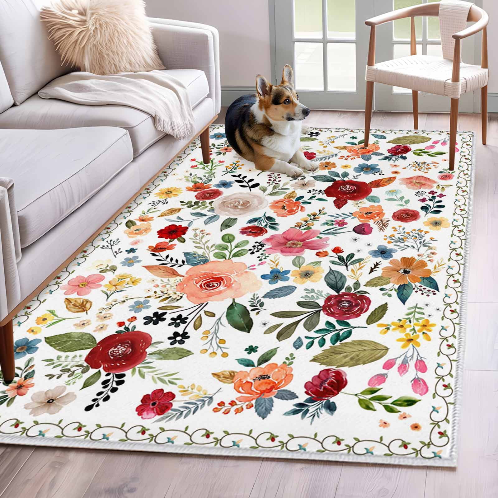 Hallway Runner Rugs 2.7x5 Ft, Watercolor Flowers Non Slip Area Rugs for ...