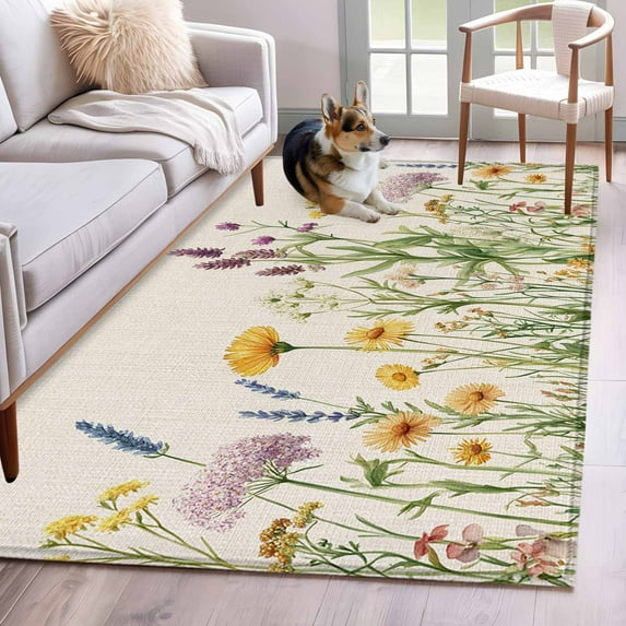 Hallway Runner Rugs 2.7x5 Ft, Yellow Spring Floral Non Slip Area Rugs ...