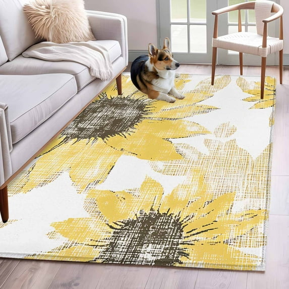 Hallway Runner Rugs 2.7x5 Ft, Yellow Sunflower Non Slip Area Rugs for ...