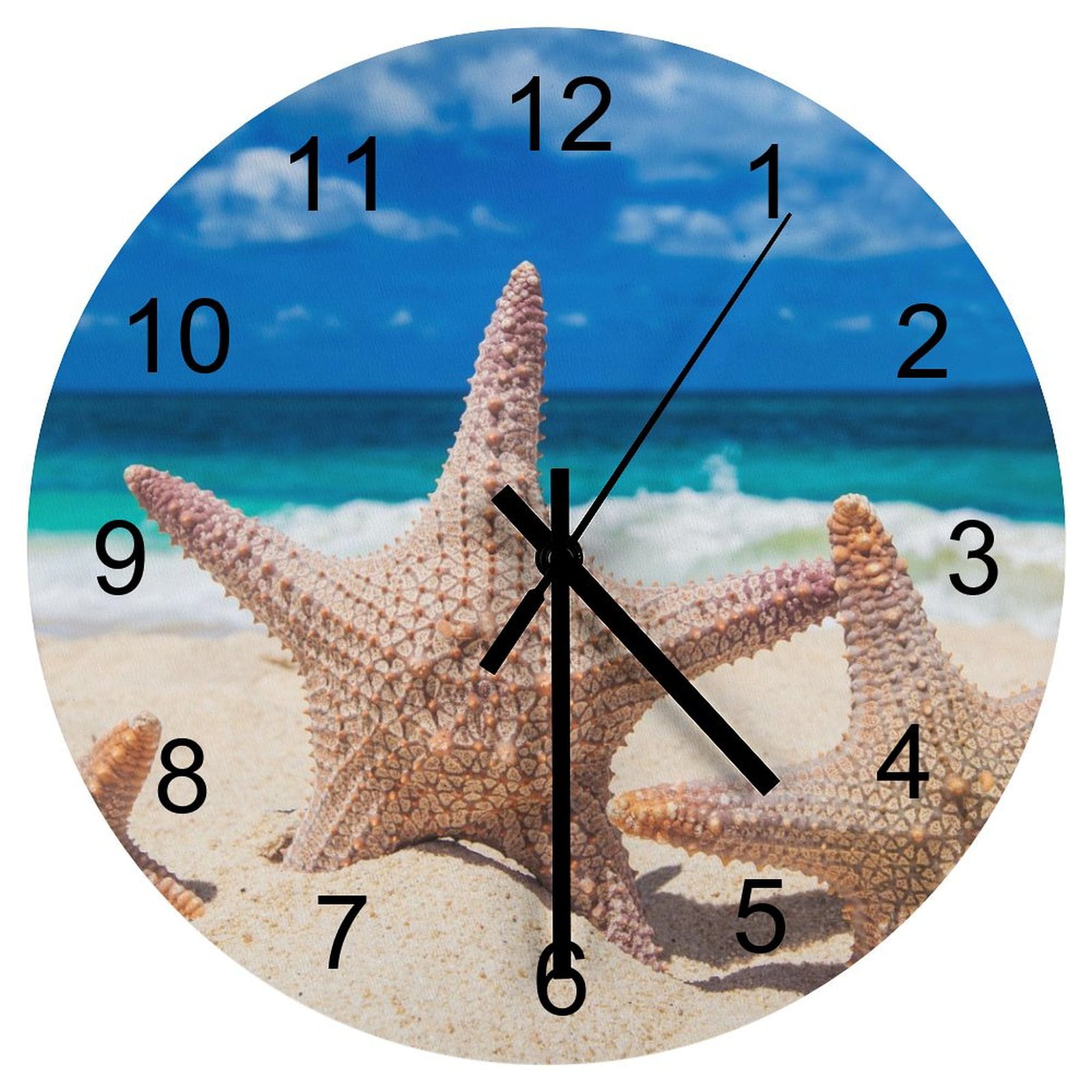 Hallway Wall Clock Beach Star Sea star Clocks 12 inch Mute Wood Round ...