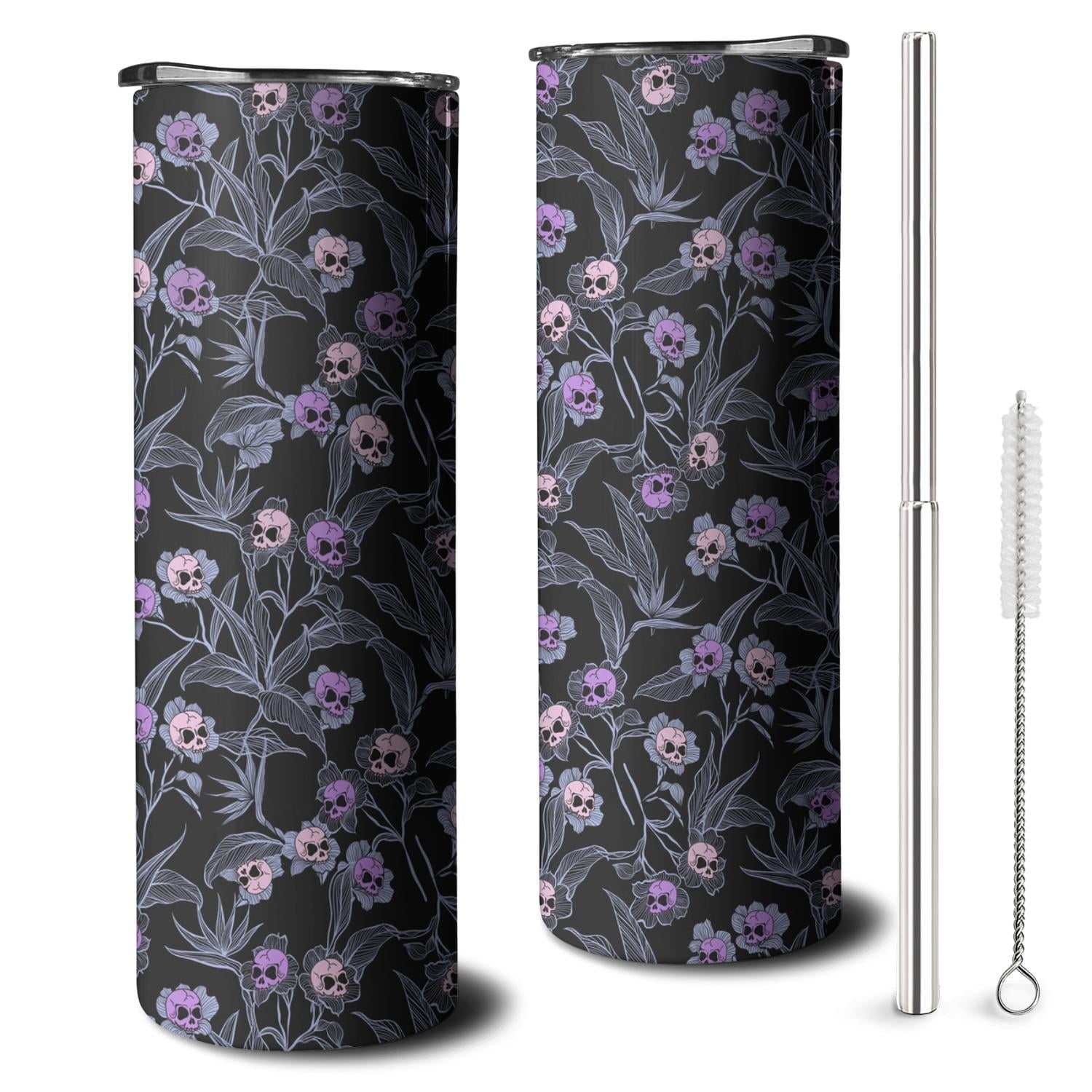 Hallween Goth Skull Gothic Tumbler with Straw, Goth Skull Gothic ...