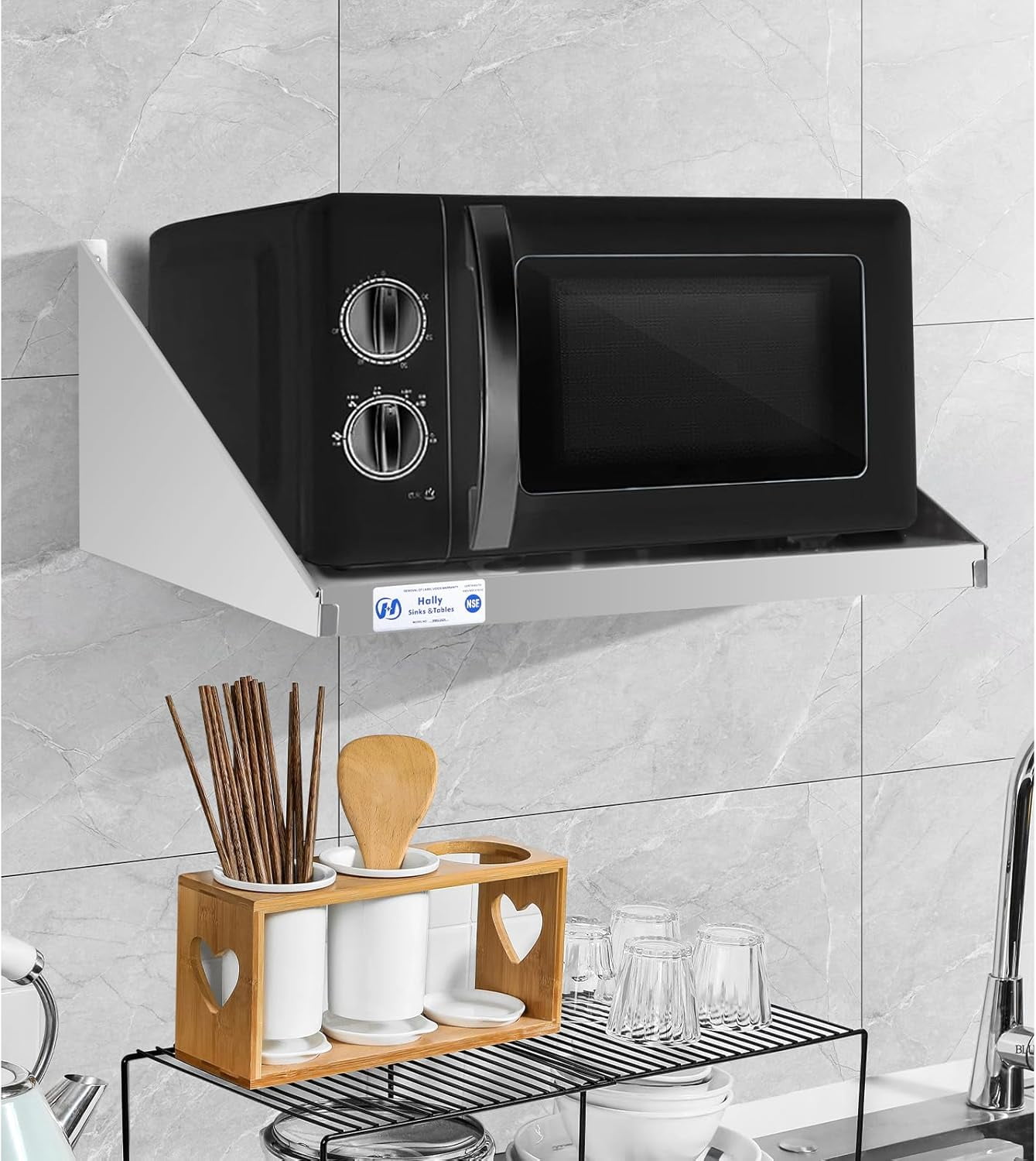 Hally Stainless Steel Microwave Shelf 24"x24" 200 lb, NSF Commercial ...