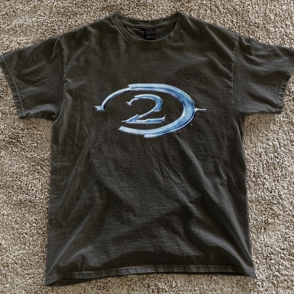 Halo 2 retro black tee blue logo Vintage Gaming Shirt Y2k ad campaign ...