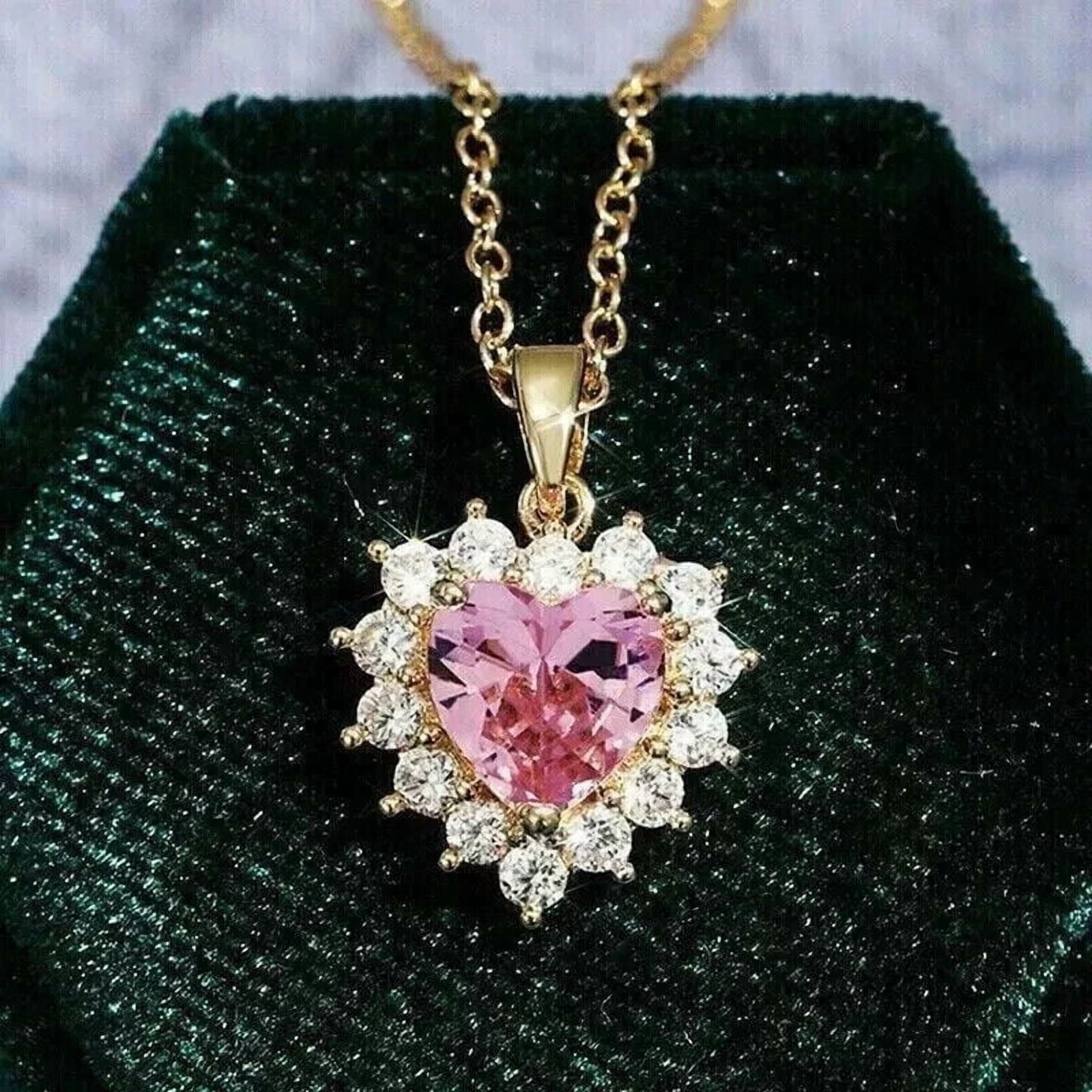 Halo 2Ct Heart Cut Simulated Pink Sapphire Diamond Pendant 14k Yellow ...