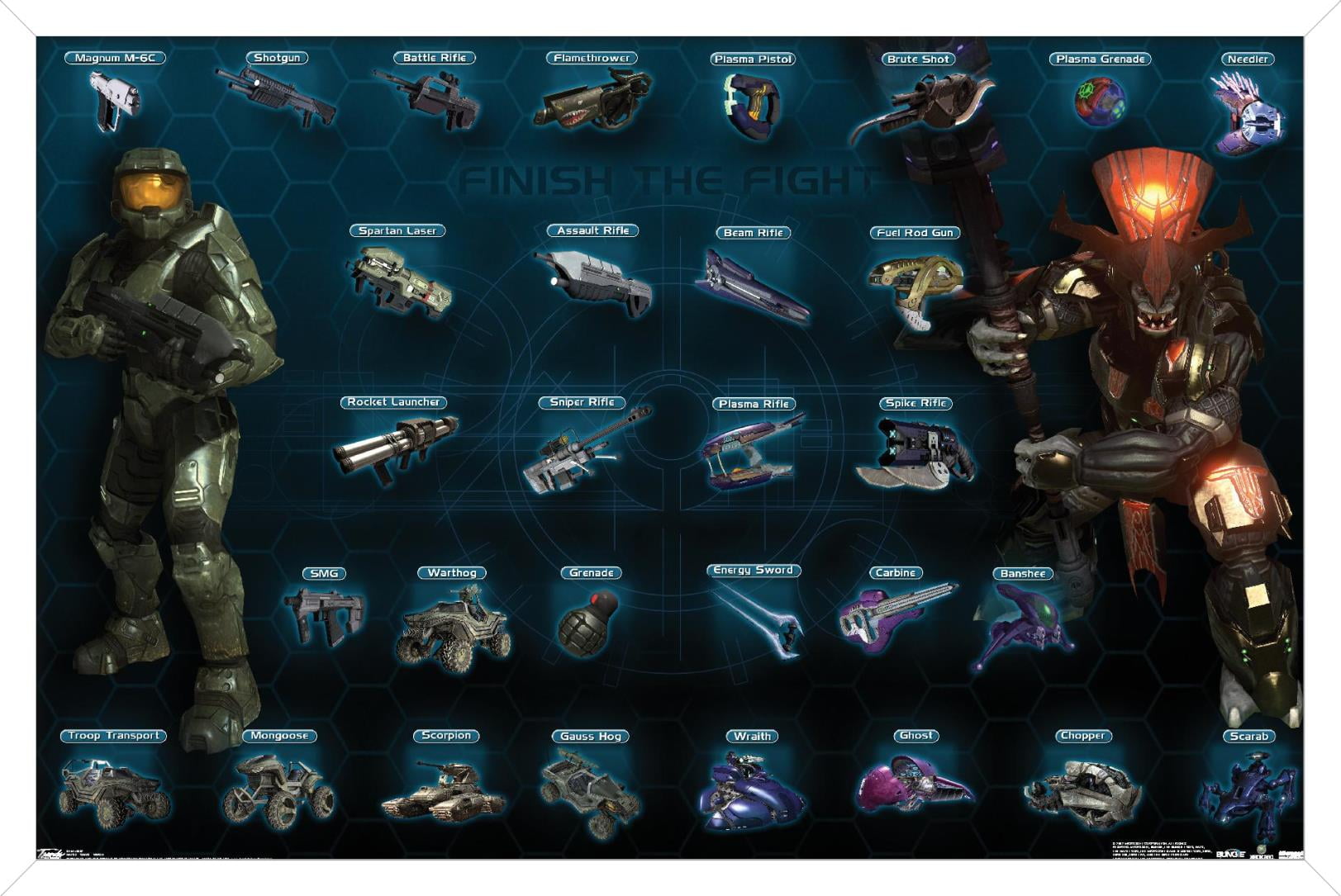 Halo 3 - Chart - Whole Wall Poster, 14.725" x 22.375" Framed - Walmart.com